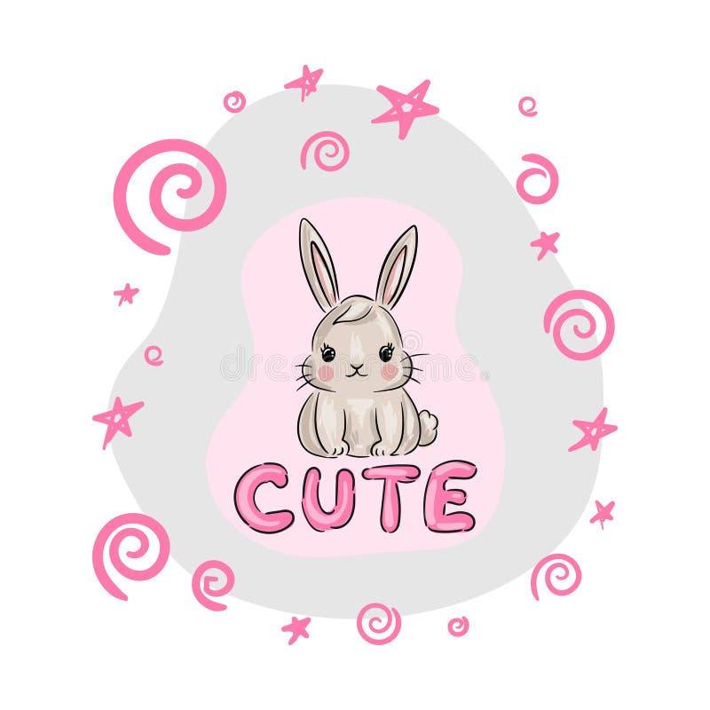 Cute Kids Print Rabbit with Design Elements Children Decor Stock ...