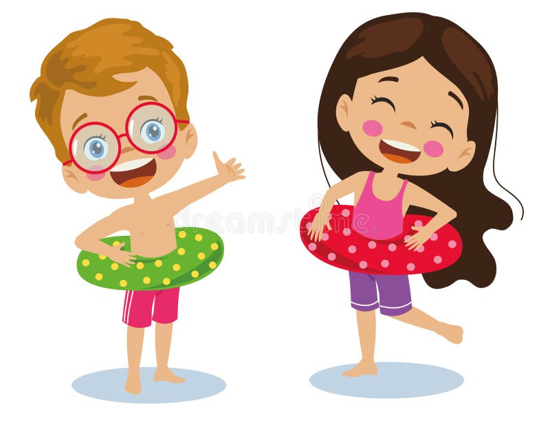 Cute Kids in Sea Ring Ready To Swim Stock Vector - Illustration of ...