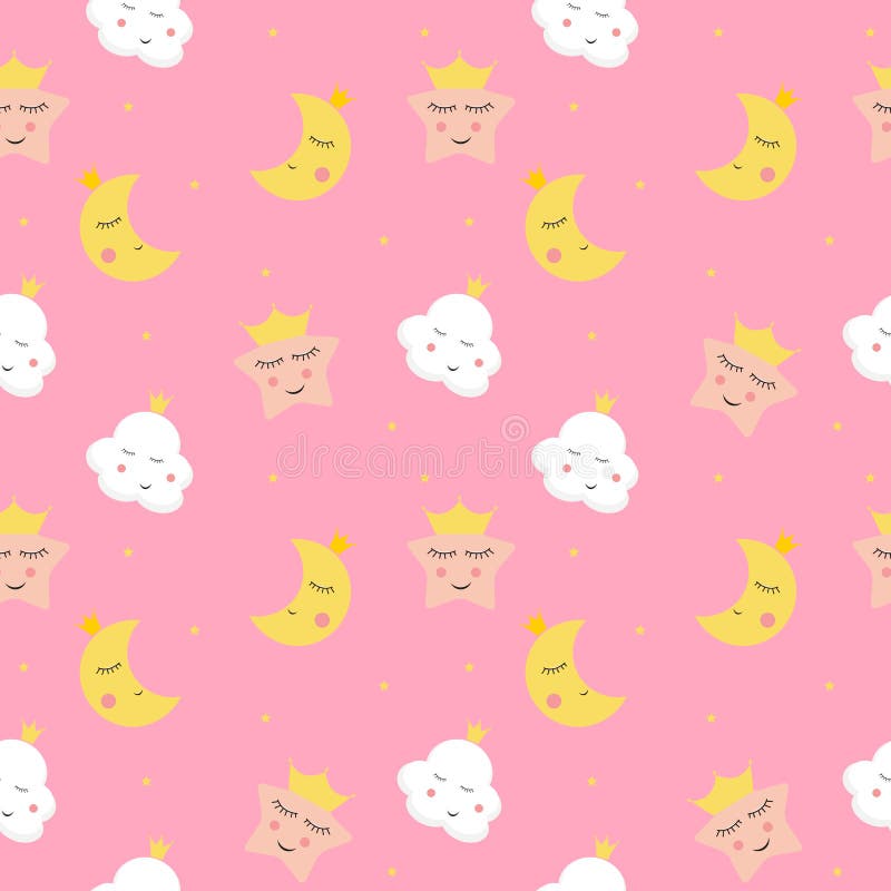 Cute Kids Semaless Pattern Background with Cloud, Star and Moon in ...