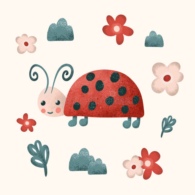 Cute Kids Set with Ladybug and Flowers Cartoon Vector Print Stock ... Cute Kids Set with Ladybug and Flowers Cartoon Vector Print Stock ...