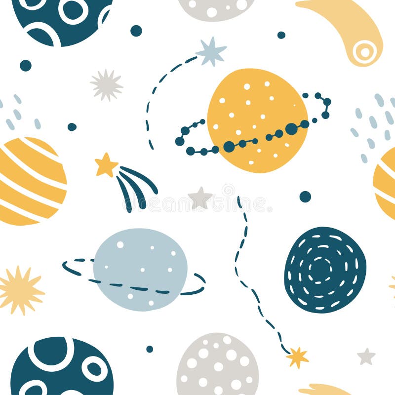 Cute Kids Space Vector Seamless Pattern Stock Vector - Illustration of galaxy, children: 134275171