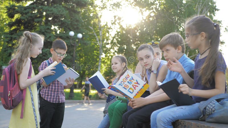 Cute Kids Study with Books and Notebooks Stock Footage - Video of park ...