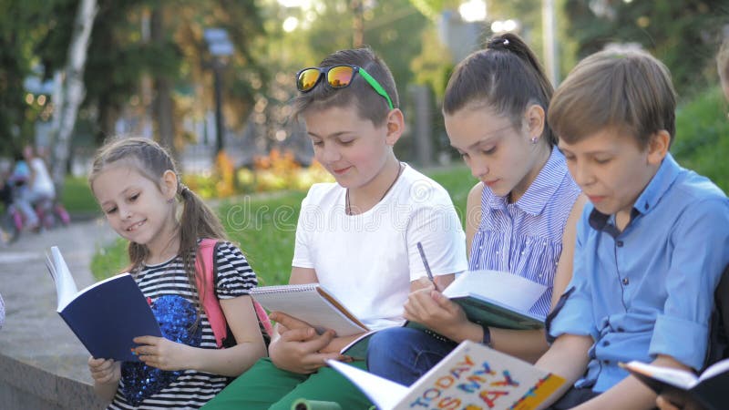 Cute Kids Study with Books and Notebooks Stock Video - Video of ...