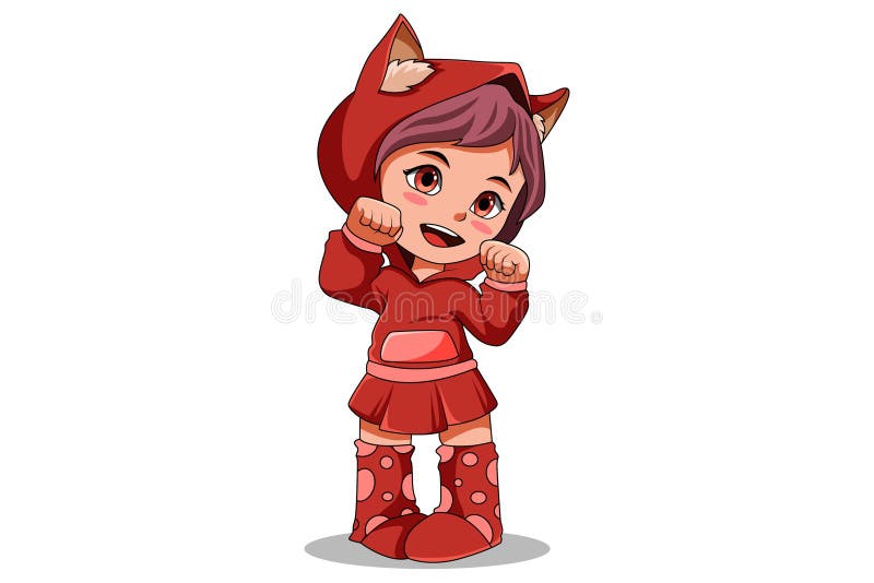 Cute Kids Wearing Cat Jacket Character Illustration Stock Vector ...