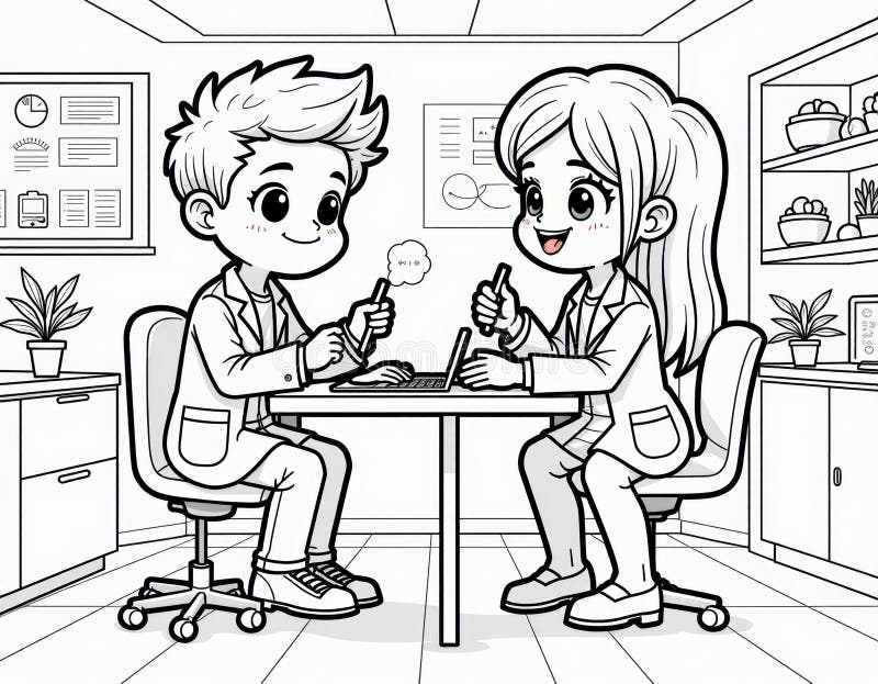 Cute Kids Working Together on Laptops in Office Setting - Black and ...