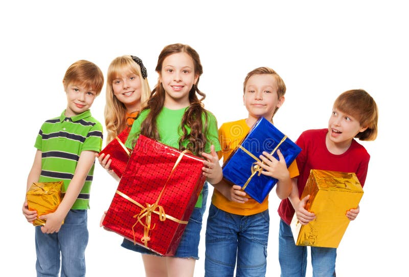 Cute Kids with Wrapped Boxes Stock Image - Image of happy, boxes: 28403705