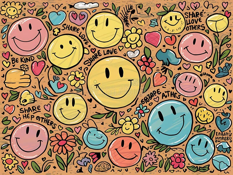 Cute Kindness Day Poster with Doodles Stock Illustration - Illustration ...