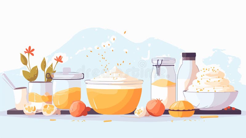 Cute Kitchen Scene Baking Ingredients Flat Vector Stock Vector ...