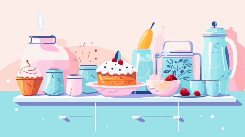 Cute Kitchen Scene Baking Ingredients Flat Vector Stock Vector ...