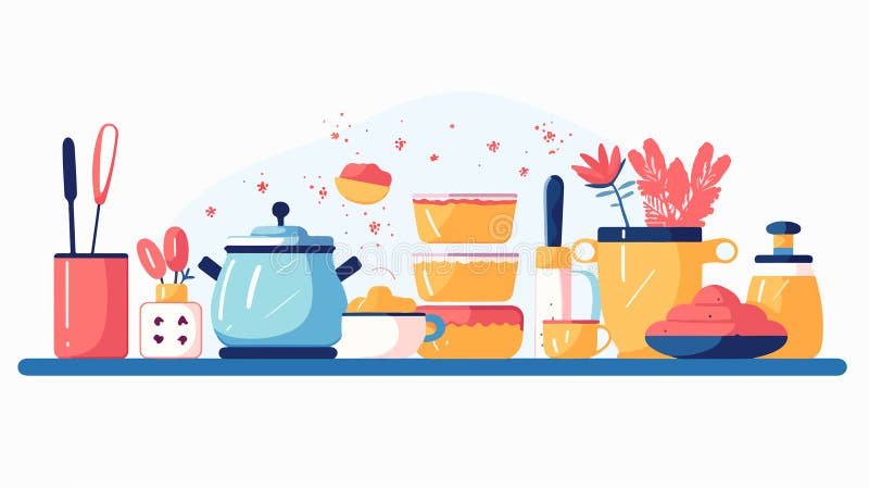 Cute Kitchen Scene Baking Ingredients Flat Vector Stock Vector ...