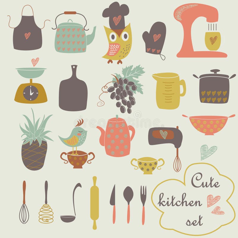 Cute kitchen set stock vector. Illustration of book, element - 75988997