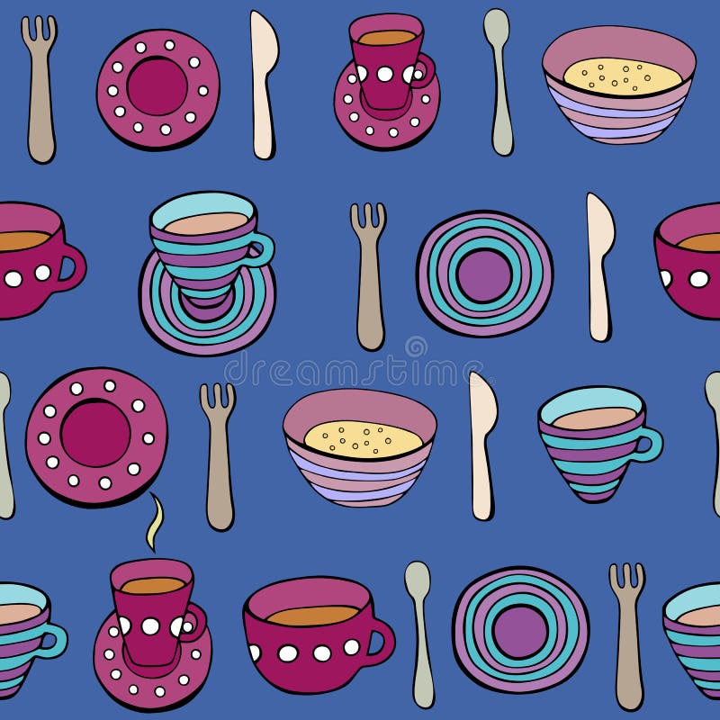 Cute Kitchen Utensil Set. Vector Seamless Pattern. Stock Vector ...