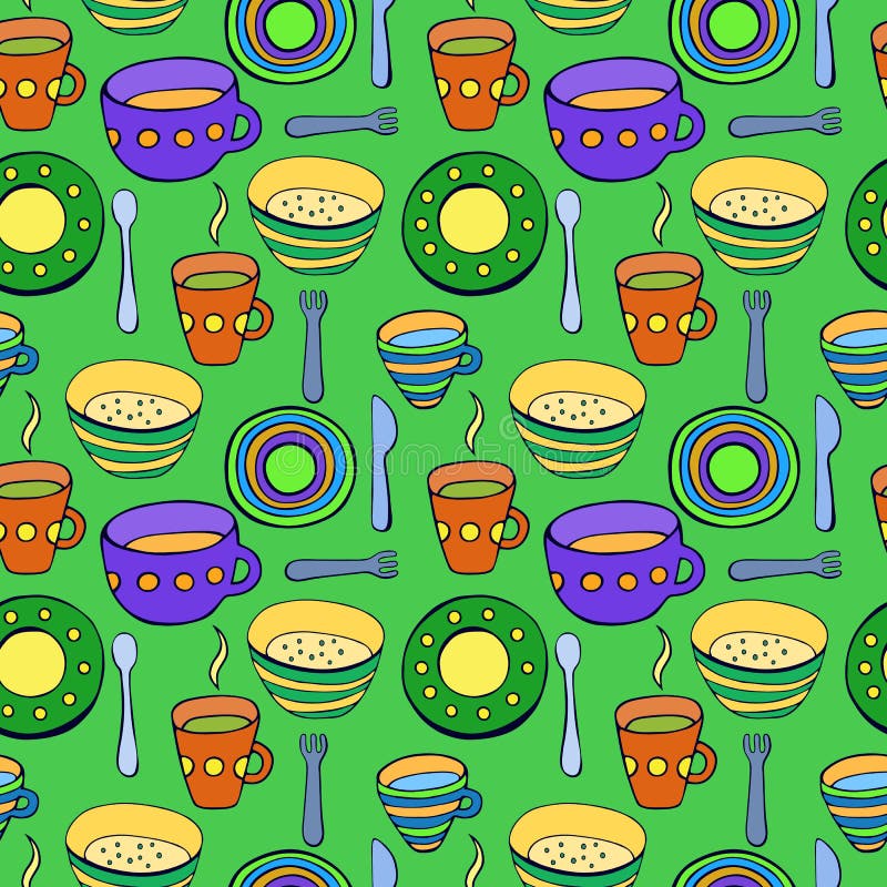 Cute Kitchen Utensil Set. Vector Seamless Pattern. Stock Vector ...