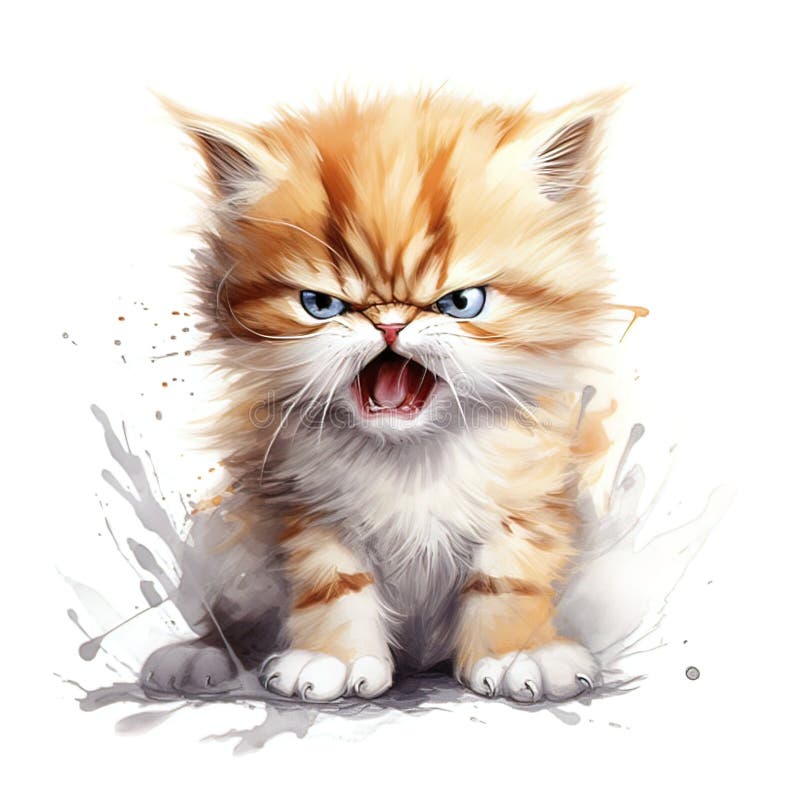 Cute Kitten is Angry on a White Backdround Stock Illustration ...