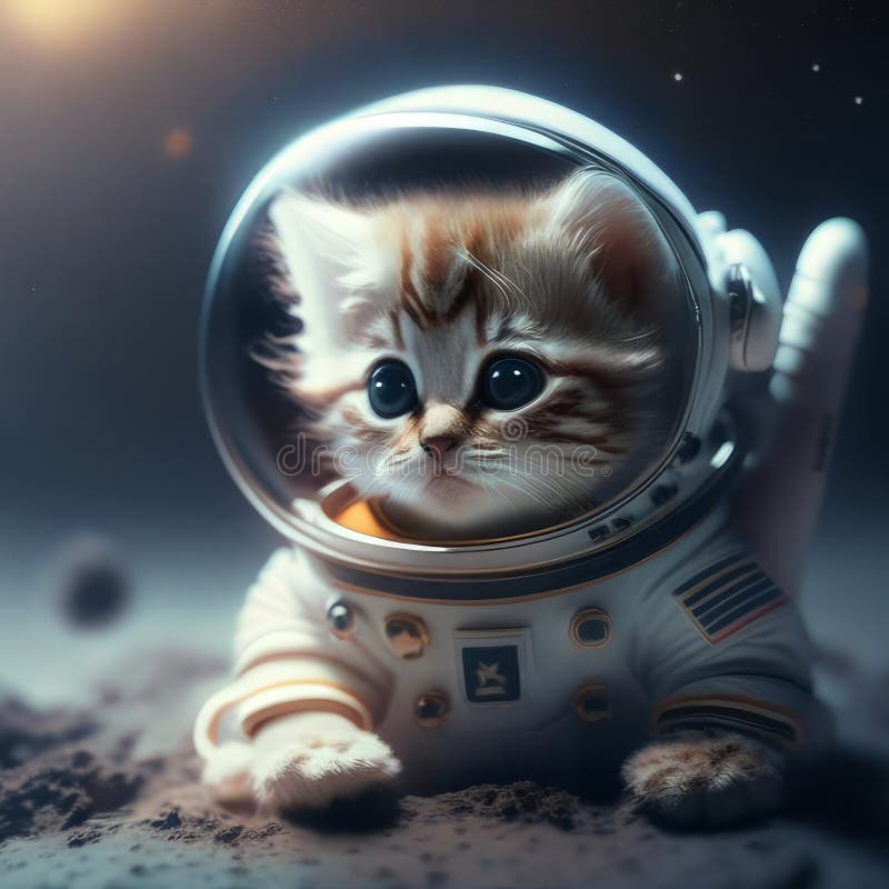 Cute Kitten Astronaut Wearing Space Suite Stock Illustration ...