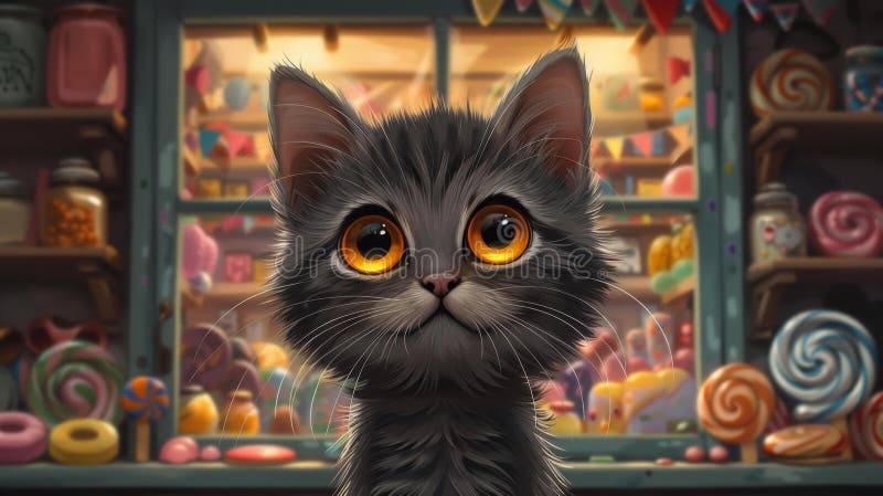 Cute Kitten in Candy Store - Generative Ai Stock Illustration ...