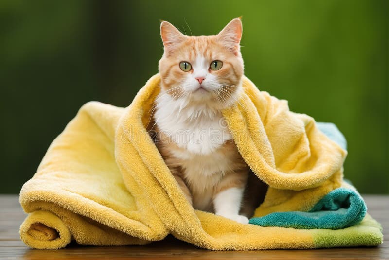 A Cute Kitten Cat Wrapped in a Towel Stock Illustration - Illustration ...