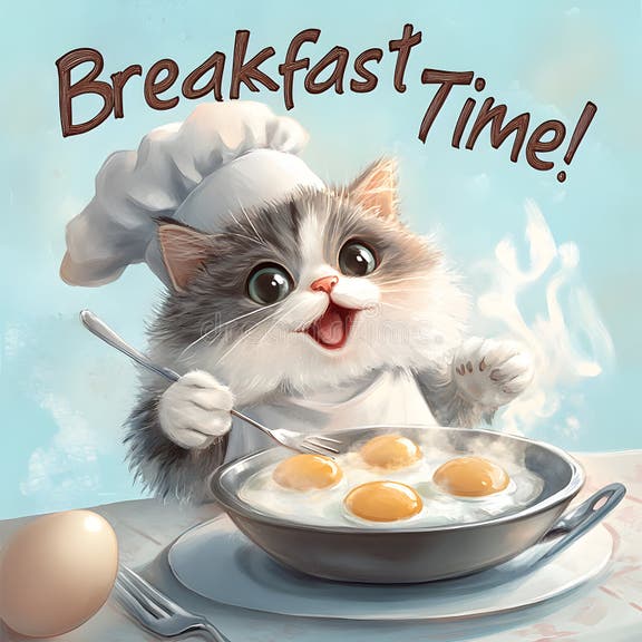 Cute Kitten Chef Excited for Breakfast Stock Illustration ...