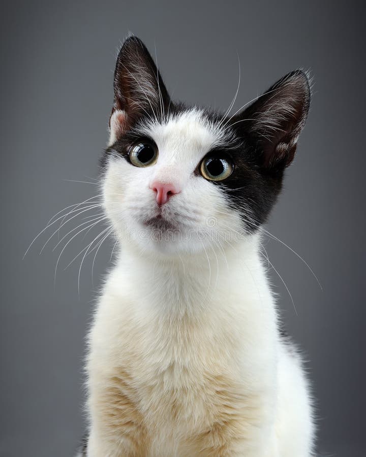 Cute Kitten Close-Up Looking at Camera Stock Image - Image of piebald ...