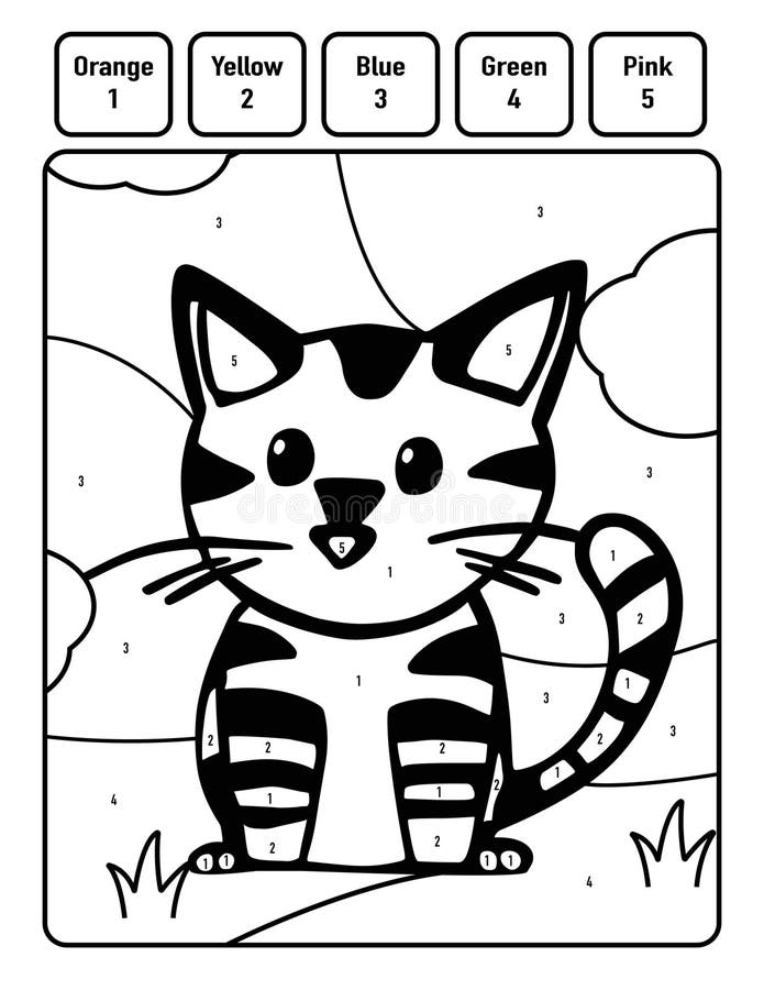 Cute Kitten Color by Number Coloring Activity Worksheet for Chlidren ...