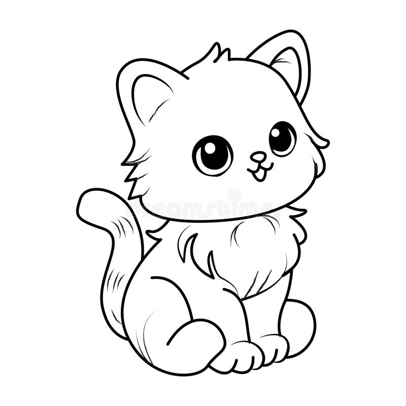 Cute Kitten Coloring Book Page for Kids Stock Vector - Illustration of ...