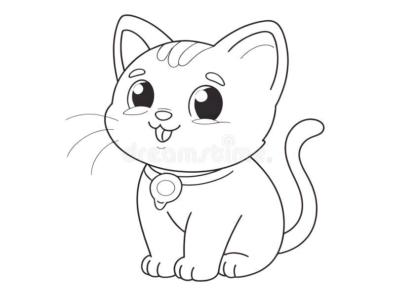 Cute Kitten Drawing Coloring Book Stock Illustration - Illustration of ...