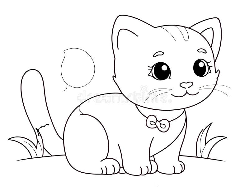 Cute Kitten Drawing Coloring Book Stock Illustration - Illustration of ...