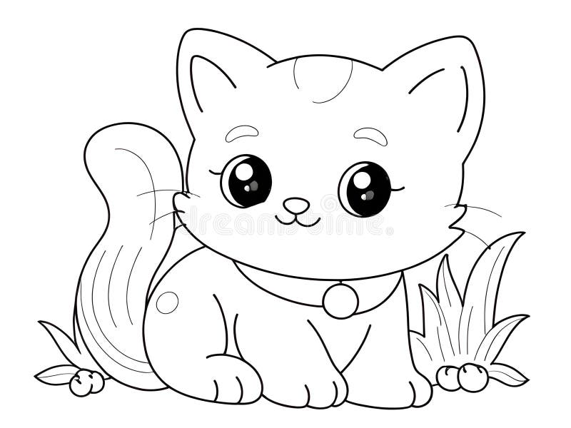 Cute Kitten Drawing Coloring Book Stock Illustration - Illustration of ...
