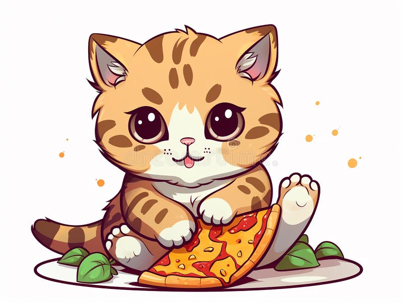Cute kitten eating pizza stock illustration. Illustration of suitable ...