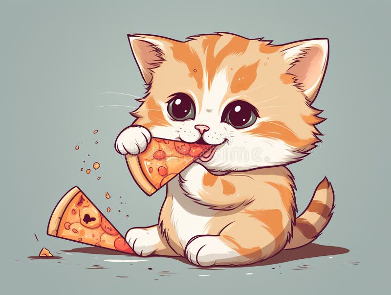 Cute Kitten Eating Pizza Stock Illustration Illustration Of Cute 292926416
