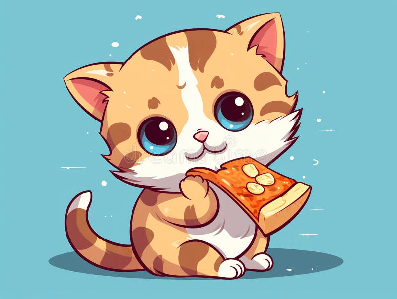 Cute kitten eating pizza stock illustration. Illustration of cute ...