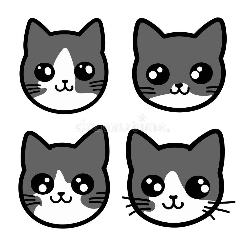 Cute Kitten Faces Set. Collection of Cat Head Shape Icon Stock Vector ...
