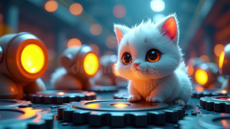 Cute Kitten in a Futuristic Setting. Stock Illustration - Illustration ...