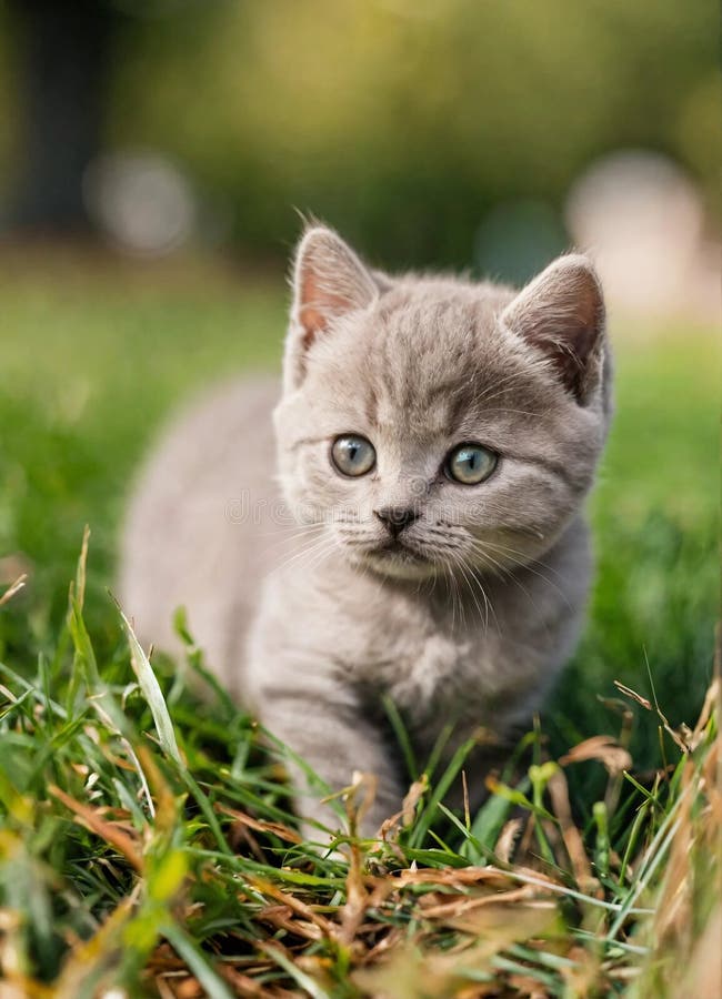 Cute Kitten on the Grass. Selective Focus Stock Photo - Image of ...