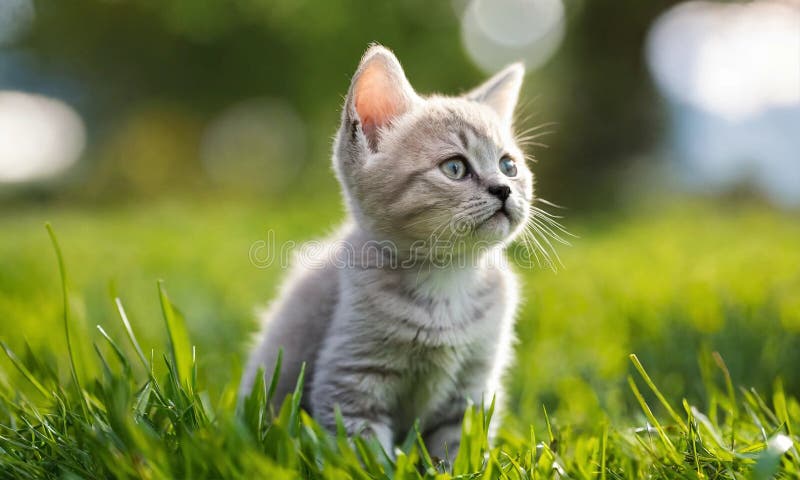 Cute Kitten on the Grass. Selective Focus Stock Image - Image of lovely ...