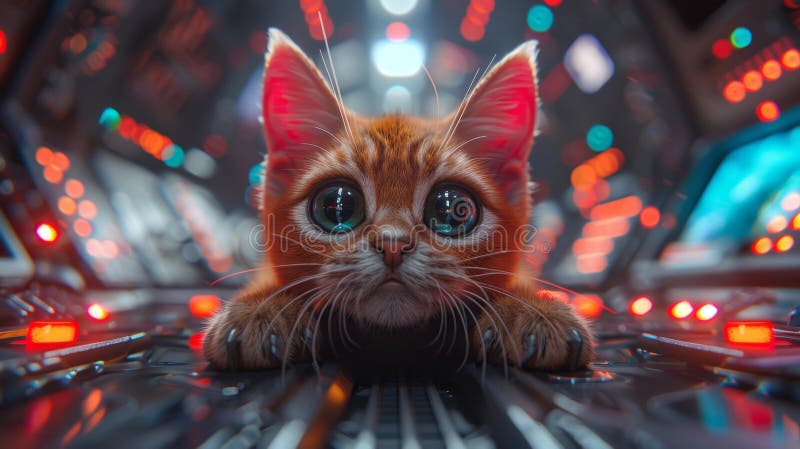 Cute Kitten in High-tech Environment - Generative Ai Stock Illustration ...