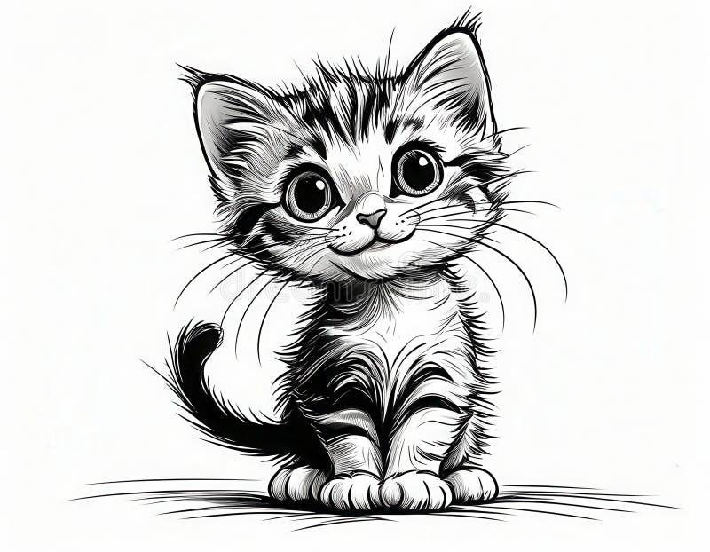 Cute Kitten Illustration Featuring Playful Expression and Detailed Fur ...