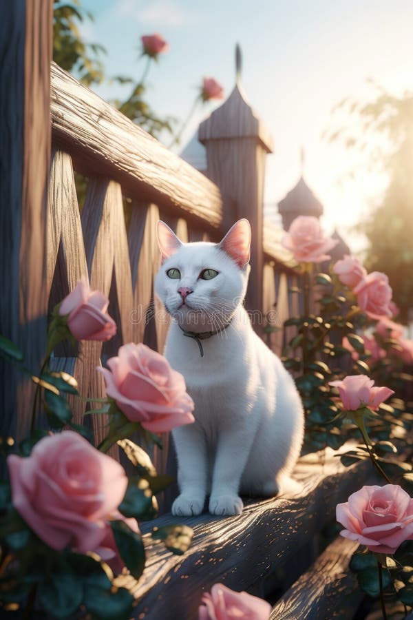 A Cute Kitten, Light Pink Roses. Generative AI Stock Illustration ...