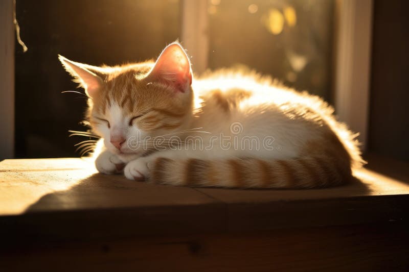 Cute Kitten Napping in Warm Sunlight Stock Illustration - Illustration ...