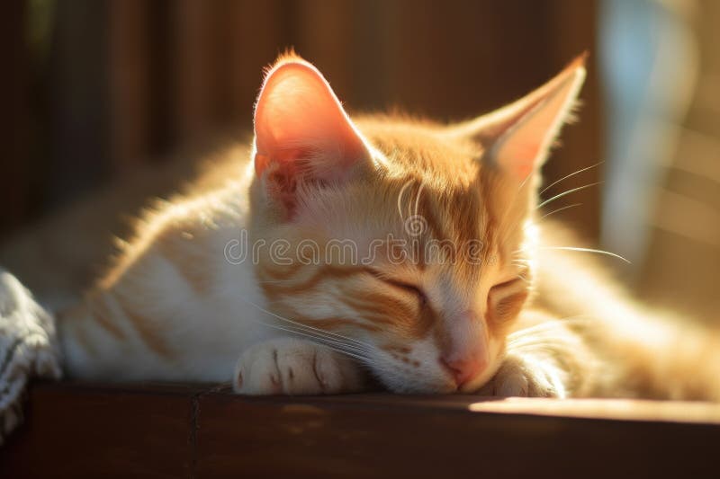 Cute Kitten Napping in Warm Sunlight Stock Illustration - Illustration ...