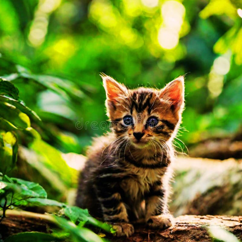 Cute Kitten Playing in the Beautiful Forest1 Stock Illustration ...