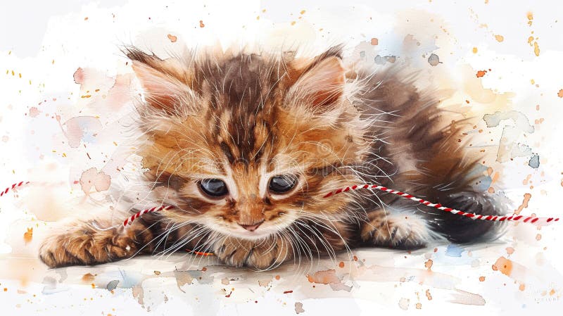 Cute Kitten Playing with String Stock Illustration - Illustration of ...