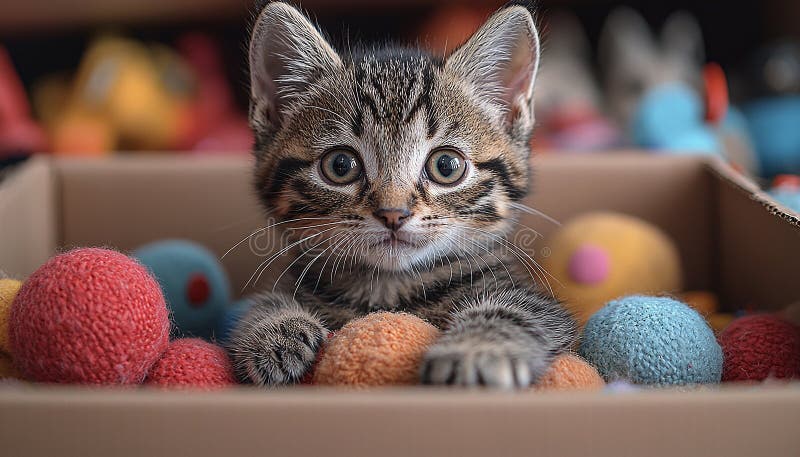 Cute Kitten Playing with Toy in Cozy Home Generated by AI Stock Image ...