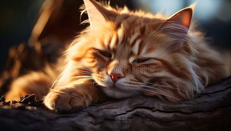 Cute Kitten Resting, Staring at Sun, Softness in Nature Generated by AI ...