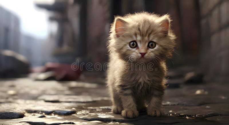 Cute Kitten, Sad Little Kitten with a Lonely Expression on the Grass ...