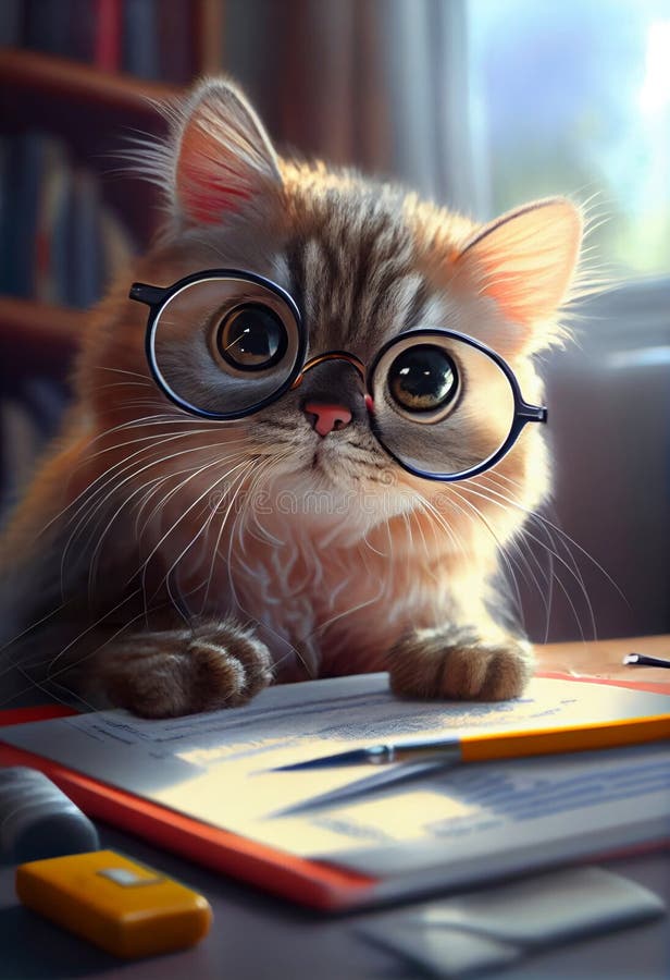 Cute Kitten Schoolboy Doing Homework. AI Generated Stock Illustration ...