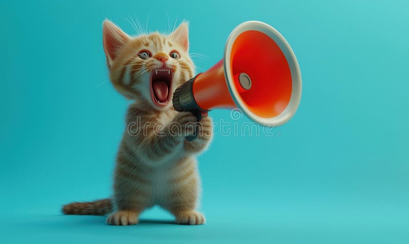 Cute Kitten Shouting Megaphone Vibrant Blue Background Stock Photos ...