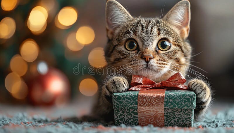Cute Kitten Sitting Gift Box Staring Camera Generated Ai Stock Photos ...