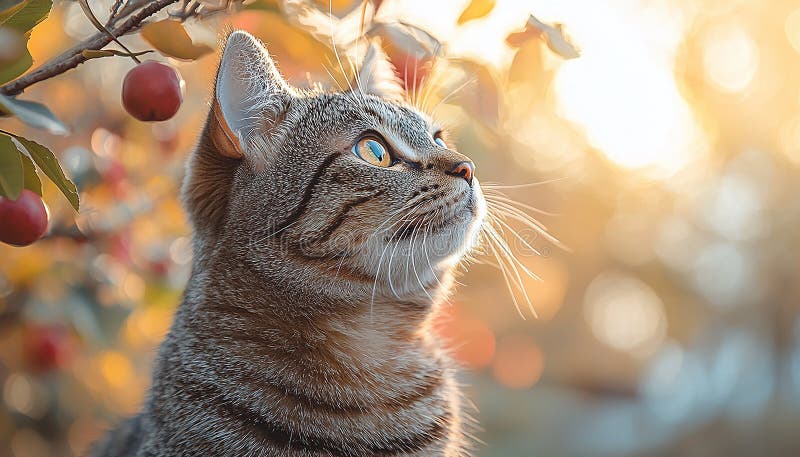 Cute Kitten Sitting in Grass, Staring at Sun Generated by AI Stock ...