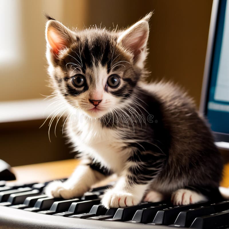 Cute Kitten Sitting on the Keyboard. Generative AI Stock Illustration ...